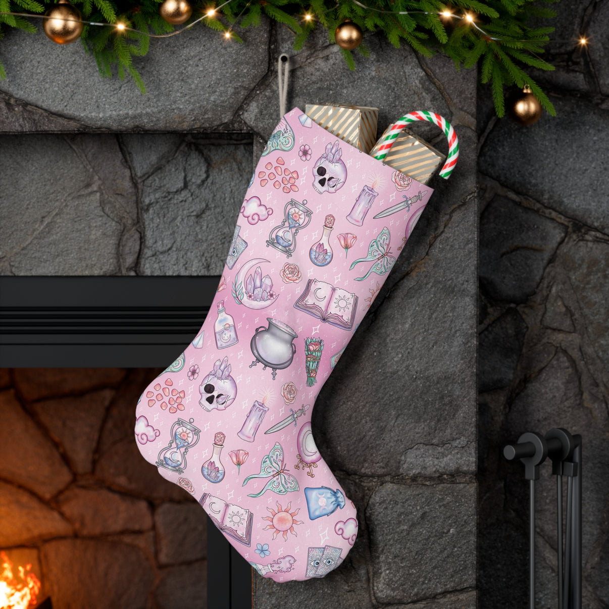 Witchy Pastel Goth Christmas Kawaii Whimsigoth Pink Holiday Stocking ...