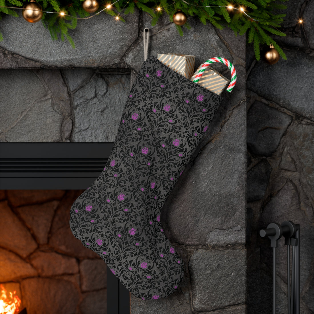 Victorian Goth Damask Purple & Black Dark Academia Christmas Stocking ...