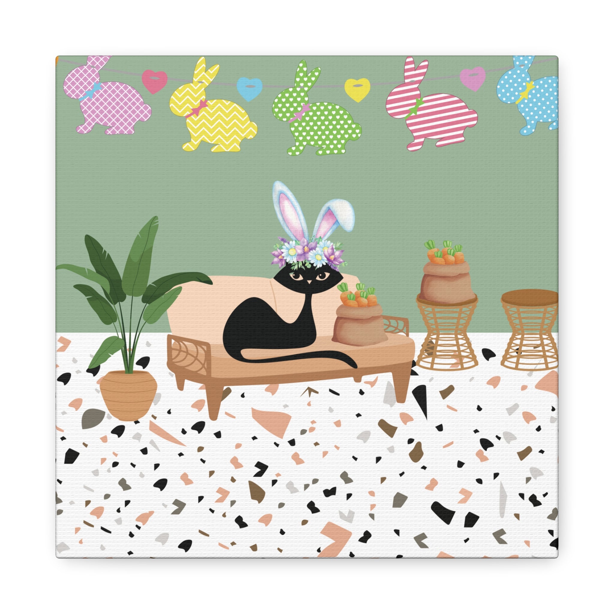 Retro Easter 1950's Atomic Cat Mid Century Mod Canvas Gallery Wrap ...