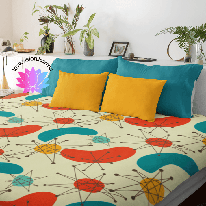 Retro Atomic Boomerang 50s 60s Blue & Orange Mid Century Modern Duvet ...